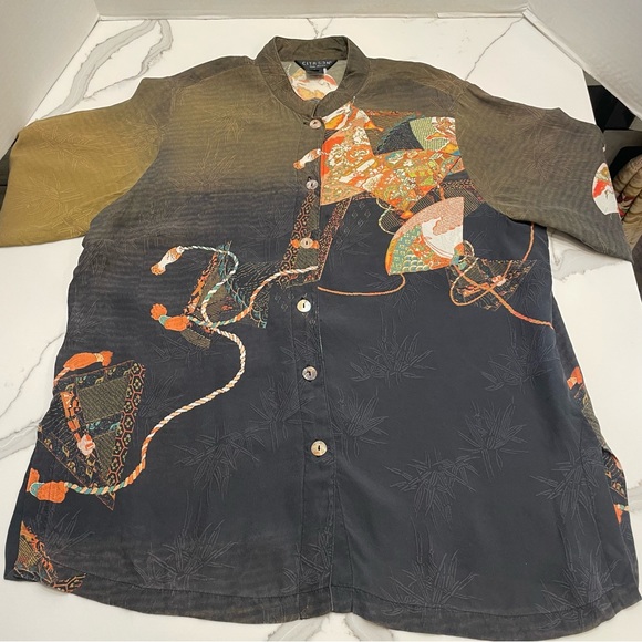 Citron | Tops | Citron Womens Embossed Bamboo Print Silk Mandarin ...